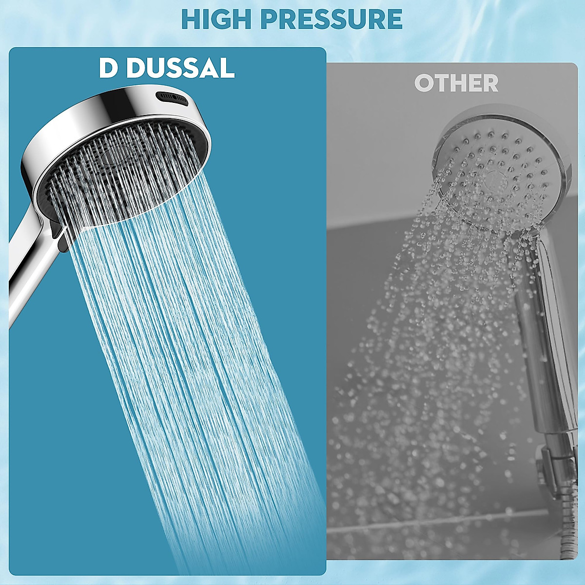 D DUSSAL Handheld Shower Head, High Pressure 7-mode Shower Head, Hand Held Shower Head, 202 Anti-clogging Silicone Nozzles, Built-in Power Wash to Clean Tub, Clean Corner,Tile & Pets - Chrome