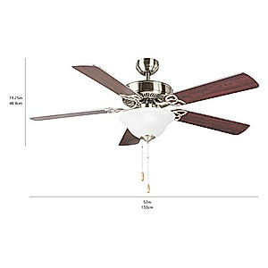 Amazon Basics 52-Inch Ceiling Fan - Includes LED Light Kit with Two Medium Base LED Light Bulbs - Five Reversible Blades, Brushed Nickel Finish