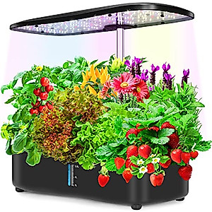 Hydroponics Growing System, Indoor Gardening System with LED Grow Light, 12 Pods Plant Germination Kit with Quiet Pump, Height Adjustable Indoor Grow Kit Countertop Garden Automatic Timer Black