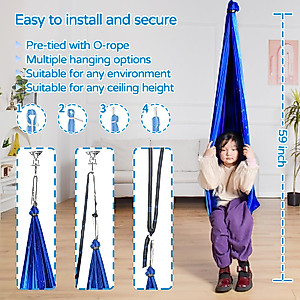 Sensory Swing for Kids Indoor & Outdoor Double Layer Therapy Cuddle Swing Hammock Chair with 360° Swivel Hanger Kit Adjustable Swing for Child and Adult with Aspergers Autism ADHD (Star Blue)