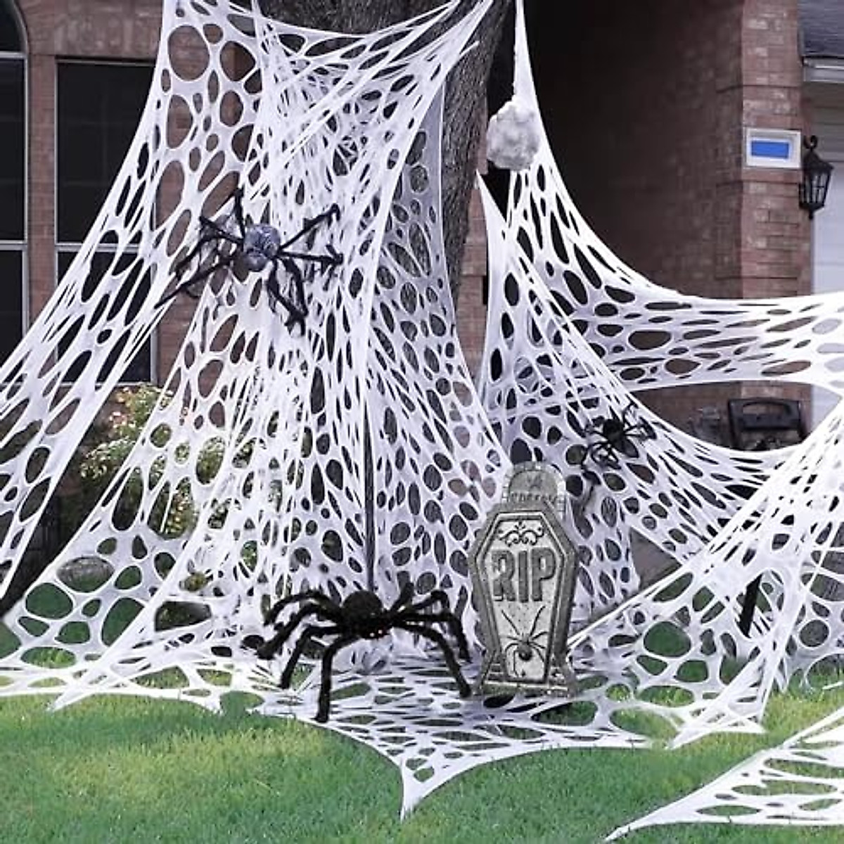 Daboot Halloween Giant Spider Web Decorations - 480sqft Halloween Gauze Spiders Web Decor Stretchy Cobwebs for Indoor Outdoor & Yard Creepy Decor (DIY- No Holes)
