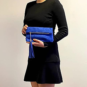JNB Women's Microsuede Foldover Mini Pouch (Royal Blue)