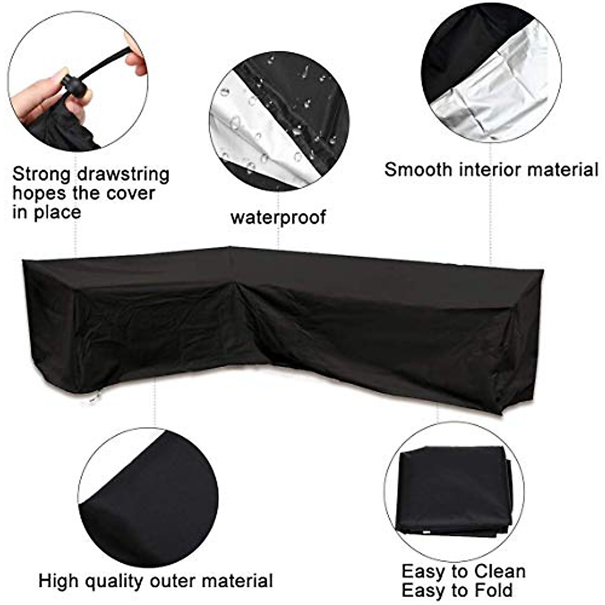 Silvotek L Shaped Garden Furniture Covers - Protective Cover for Corner Sofa with Durable Hem Cord, 210D L Shaped Outdoor Sofa Cover L Shaped Patio Couch Cover (L Shape 79"×106"×35.4")