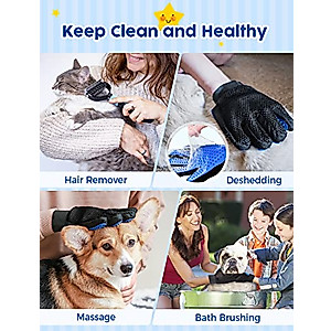 RIFNEEIM Pet Grooming Glove Brush, Cat Deshedding Glove with Double Sided Shedding and Dematting Rake Comb, Efficient Pet Hair Remover Massage Tool with Enhanced Five Finger Design for Cat Dog