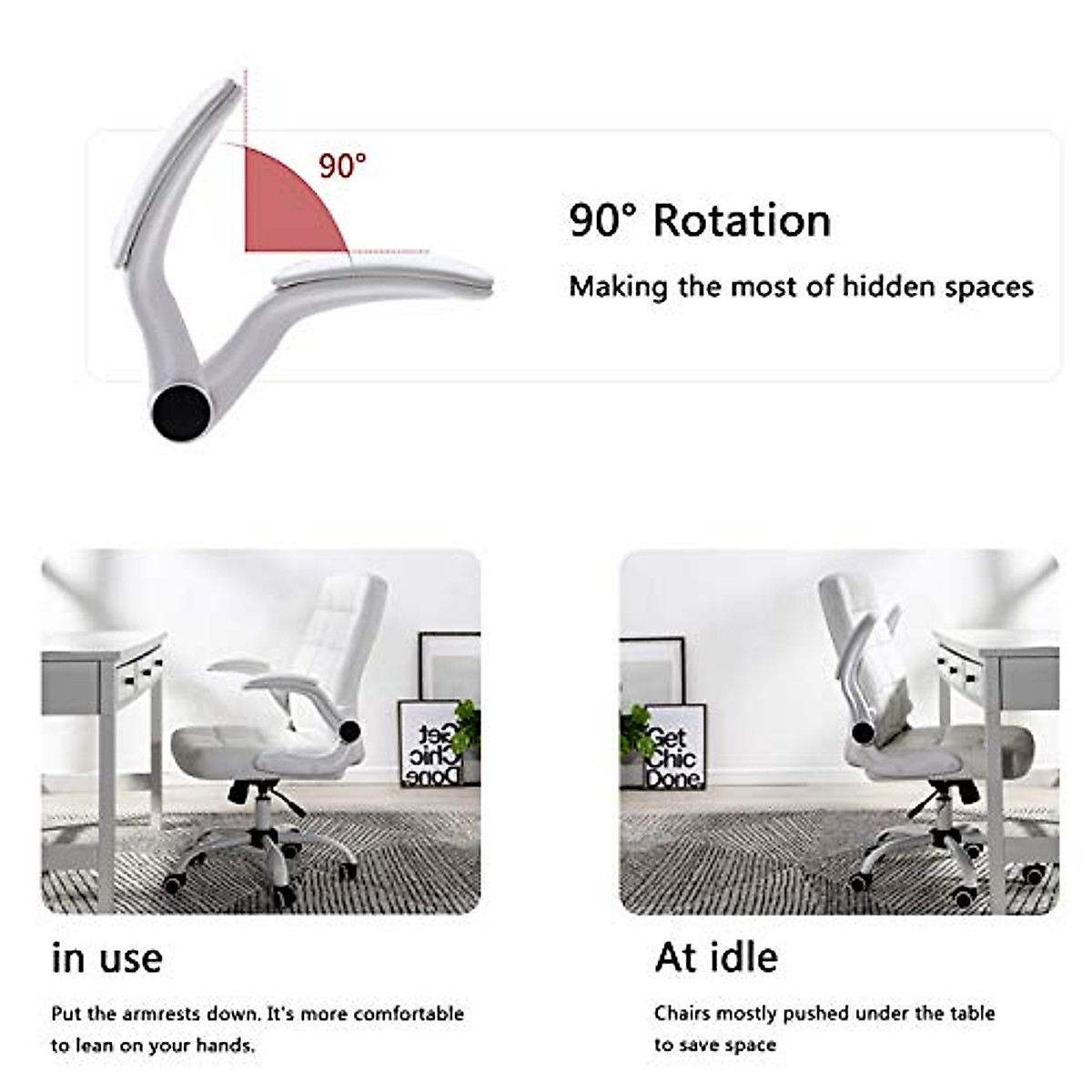ECBETCR Chair Office Chair Ergonomic Swivel Home Office Furniture Swivel Chair Office Chair with Adjustable Armrest and Lumbar Support, Ergonomic High Back Faux Leather Computer Desk Chair