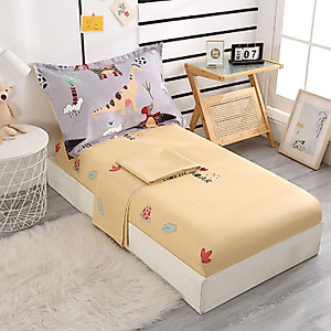 Wowelife Dinosaur Toddler Bedding Sets for Boys Grey Toddler Bed Sheets Sets Kids Toddler Comforter Set Soft Breathable with Quilted Comforter, Flat Sheet, Fitted Sheet and Pillowcase