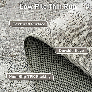 OMERAI Washable Rug 8'x10' Abstract Machine Washable Rugs Ultra-Thin Area Rugs for Living Room Non Slip Stain Resistant Modern Large Carpet for Bedroom Dining Room Office Brown Rug Washable,(Brown)