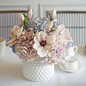 G Home Collection Pink Blue Hydrangeas Magnolia Floral Arrangement in Ceramic Vase