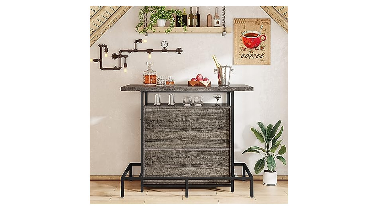 Stylish Industrial Home Bar Unit with Wine Storage & Glass Holders