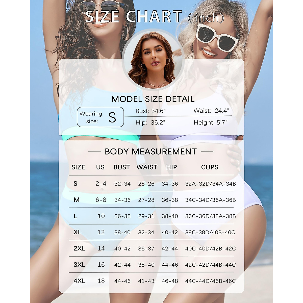 ZINPRETTY Women High Waisted Bikini Sets Color Block Swimsuits 2 Piece Bathing Suits Tummy Control Sporty Teens