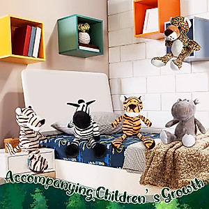 HyDren 10 Pcs Safari Stuffed Animals Plush Jungle Animal Toys for Girls Boys, Elephant Giraffe Lion Tiger Monkey Rhinoceros Zebra White Tiger Leopard Hippo for School Classroom Achievement Award