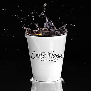 Costa Maya Mexico Ceramic 1.5 Ounce Souvenir Shot Glass - White With Black Interior - Bachelor & Bachelorette Party Favors - Bridesmaid & Groomsmen Present - Mexico Home Town Decoration