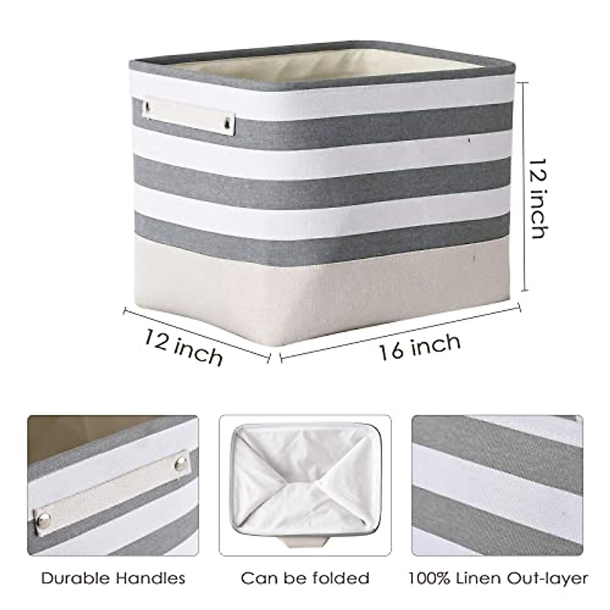 TheWarmHome Extra Large Cube Storage Bins Baskets for Organizing, Sturdy Fabric Storage Basket Cube W/Handles, Decorative Foldable Storage Baskets for Shelves Closet Nursery Toy (3 Pack 16×12×12inch)