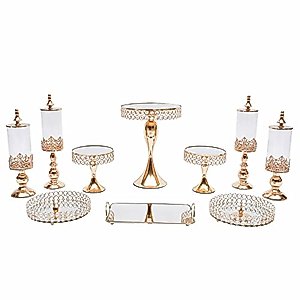 TFCFL 10 PCS Cake Stand Set Crystal Cupcake Dessert Plate Display Tower Mirror Cake Holder Cupcake Stands for Wedding Afternoon Tea Birthday Party Gold Cake Stand