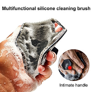 IKENAU- Body Scrubber,Face Scrubbers Men, Shower and Bathroom Four-Piece Set-with Hook, with Silicone Grip Technology, Detachable and Reusable