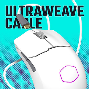 Cooler Master MM712 Wireless Gaming Mouse White with Adjustable 19,000 DPI, 2.4GHz and Bluetooth, Ultraweave Cable, PTFE Feet, RGB Lighting and MasterPlus+ Software