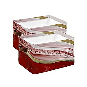 Storage Bins Large Storage Basket,Red Gradient Marble Stripe Collapsible Storage Bins with Handle,Modern Abstract Watercolor Painting Art Storage Baskets Cube Organizer for Shelves Closet 2PCS