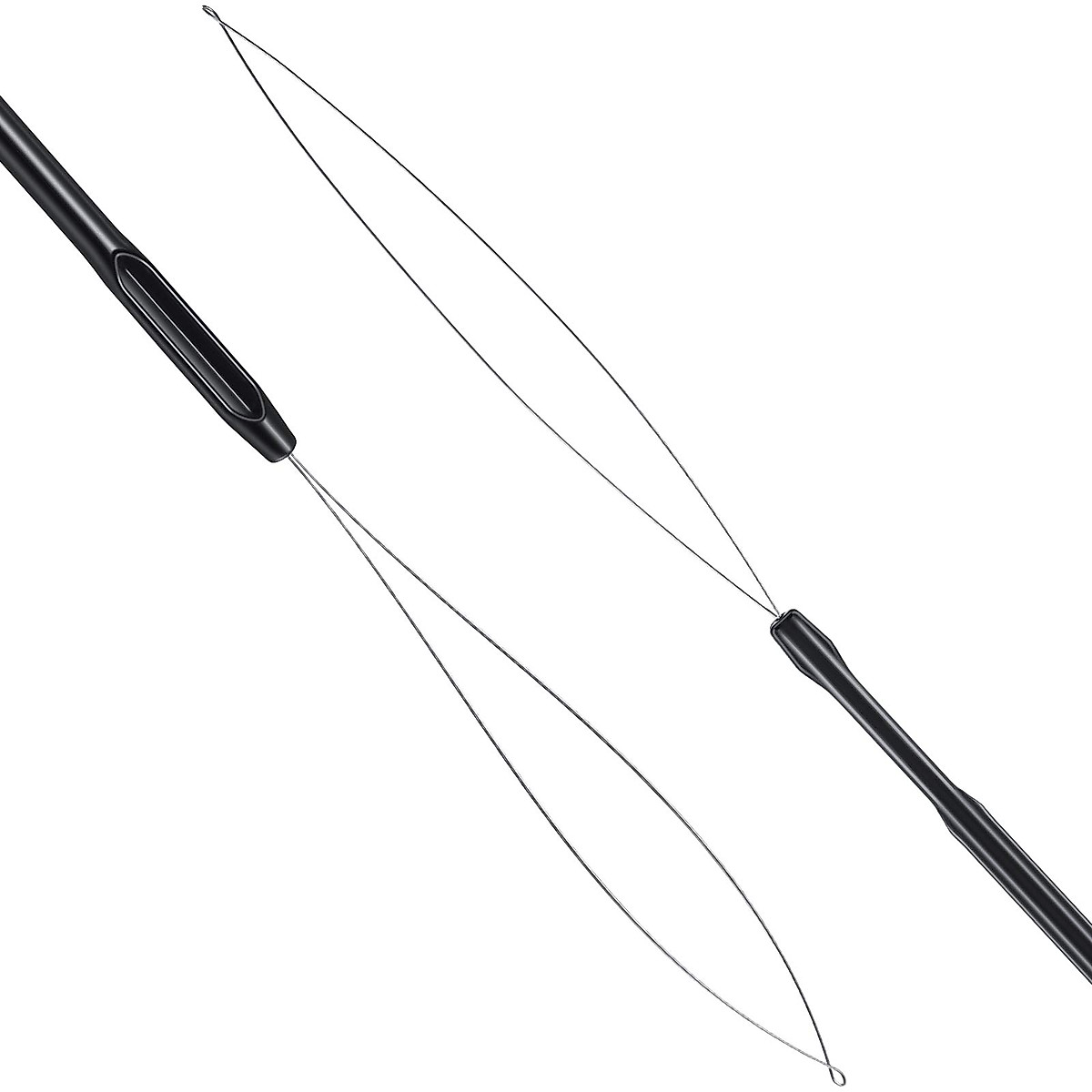 10 Pieces Hair Extension Loop Needle Threader Pulling Hook Tool and Bead Device Tool Black Loop Threader for Hair or Feather Extensions (Black)