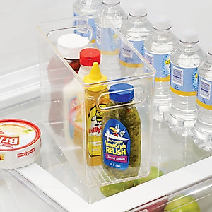 mDesign Plastic Tall Food Storage Organization Container Bin with Handles for Kitchen, Pantry, Cabinet, Fridge/Freezer, Countertop - Organizer for Snacks/Appliances, Ligne Collection, Clear