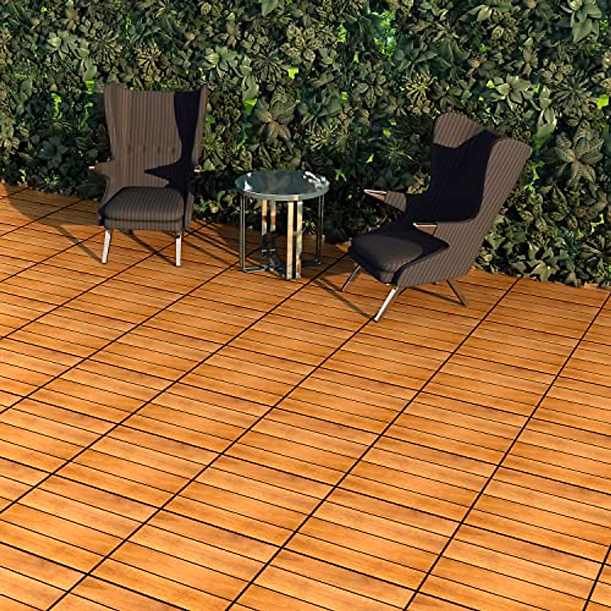Interlocking Acacia Hardwood Deck Tile (Pack of 10, 12"x12") - Patio Tile With Solid Wooden Oiled Finish, Waterproof All Weather (12x12x0.85 Inch, 4 Slat on Each)