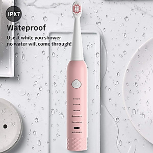 WOSUKK Kids Electric Toothbrushes for Adults Sonicare Electric Toothbrush Rechargeable Electrical Toothbrush, 2-Min Timer, 4 Replacement Brush Heads Pink