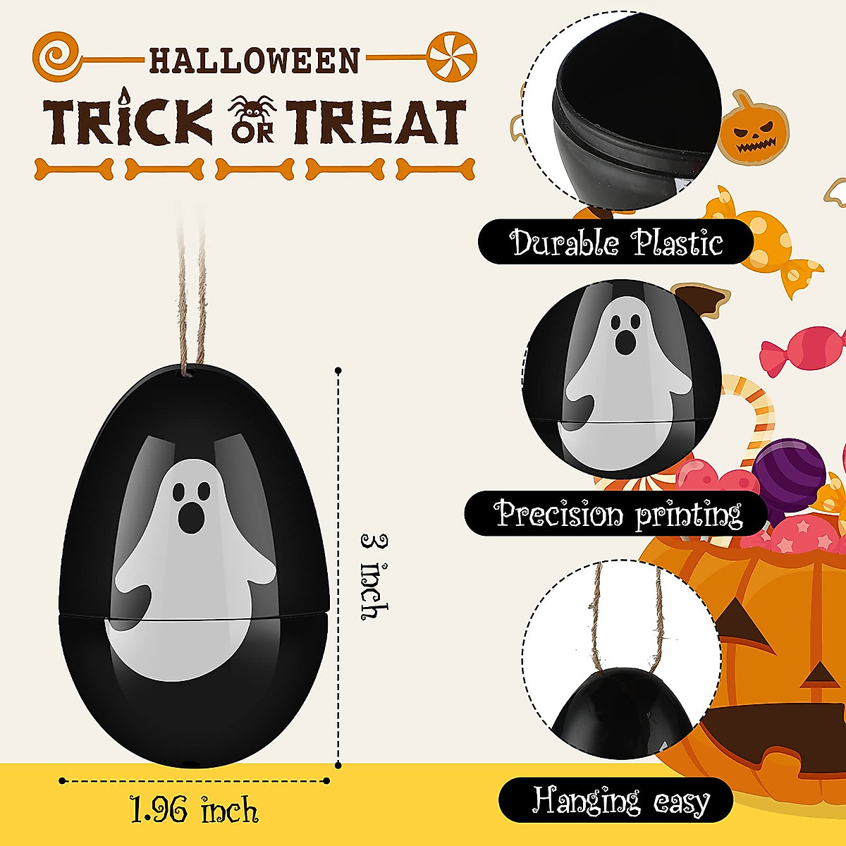 24 Pieces Halloween Easter Eggs Halloween Party Plastic Fillable Egg Container Halloween Egg Scavenger Hunt for Trick or Treating Candy Mini Package Treat Container Boxes Halloween Party Supplies