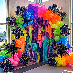 165Pcs Rainbow Balloon Arch Garland Kit with UV Neon Luminous Fluorescent Balloons for Glow in the Dark Party Let's Glow Birthday Wedding Back to 80s 90s Disco Party Decor