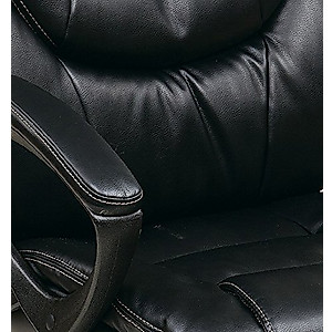 Office Star FL Series Faux Leather Manager's Adjustable Office Chair with Lumbar Support and Padded Arms, Black