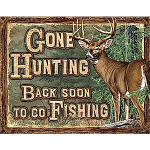 Desperate Enterprises Gone Hunting Tin Sign - Nostalgic Vintage Metal Wall Decor - Made in USA