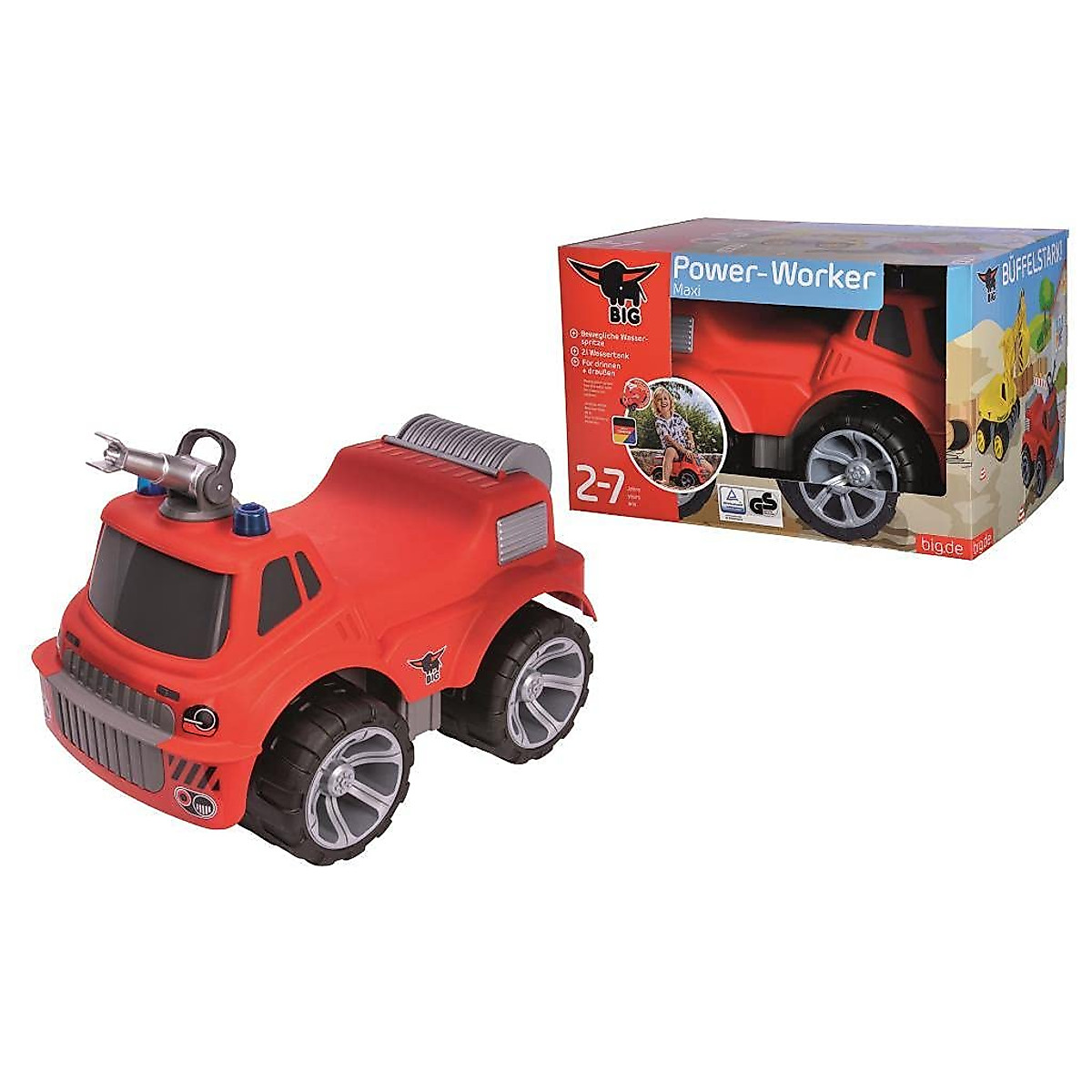 VARUN Big Spielwarenfabrik 800055815 Big Power-Worker Maxi Fire Truck Toy Car with Water Sprayer Tyres Soft Material Red for Children from 2 Years