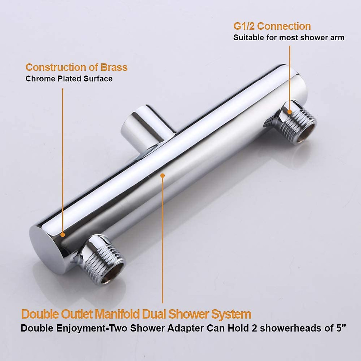 AZOS Chrome Double Outlet Shower Manifold, Suitable for Dual Sprayer Showering System, Can Connect Two Showerheads - Double Enjoyment