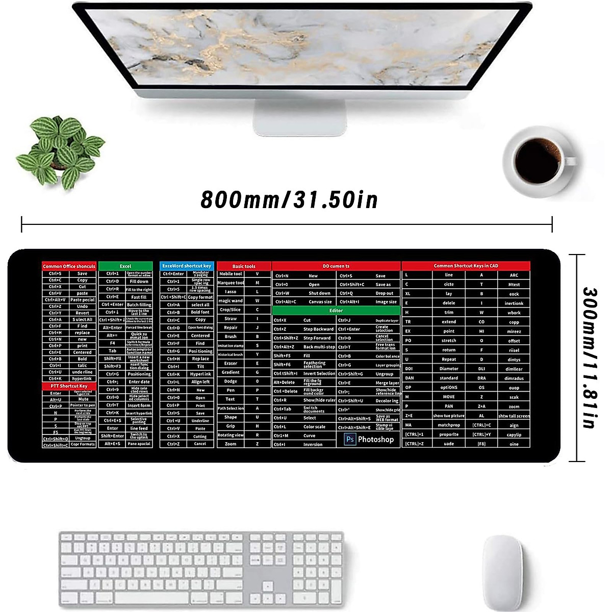 AGSIXZLAN Anti Slip Keyboard Pad with Shortcuts-Keyboard Pad with Wrist Support - 31.5x11.8 Inch for Office & School Supplies,Upgraded Extended Large Mouse Pads-Enhance Efficiency and Comfort
