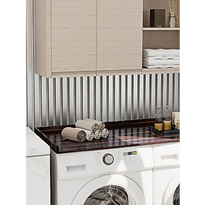 Toemics Washer Dryer Countertop, 27.5" x 54" Laundry Room Organization Shelf with Edge Rails for Washer and Dryer, Durable Melamine Finish, Non-Slip Pads, and 3 Laundry Bags, Eucalyptus