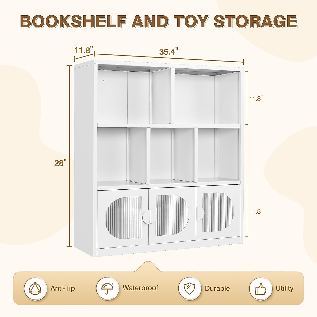 NODHM Toy Storage Organizer and Storage, Metal Toy Organizers with 5 Storage Cubbies and 3 Storage Cabinets, Book Shelf for Kids Rooms,Nursery, Playroom, Bedroom