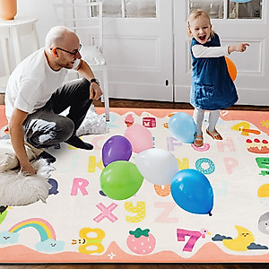 LTKOUGFAM ABC Kids Play Rug, Large Soft Educational Learning Space Mat, Non-Slip Cute Baby Floor Toddler Numbers Mat Area Rug for Kids Living Room Playroom Classroom Decor (Orange, 59" x 78" L)