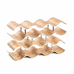 Asian Home 14 Bottle 4-Tier Wave Desktop Wine Rack Freestanding Countertop Bottle Holder for Wine Storage, Wood, Modern and Minimalist