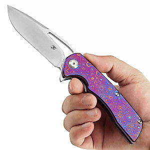 KANSEPT Kryo Pocket Knife 8.08in Folding Knives with 3.58in Satin CPM S35VN Drop Point Blade and Timascus Handle for Outdoor, Tactical, Hinking EDC K1001M2