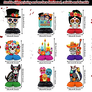 Day of The Dead Decorations 9 Pieces Dia De Los Muertos Honeycomb Table Toppers Cutouts Sugar Skull Flowers Centerpieces Day of the Dead Decor Mexican Party Supplies