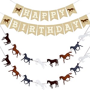 Horse Birthday Banner Party Decorations Racing Horse Banner Paper Bunting Garland Farm Theme Decor for Present Birthday Wedding Party Supplies, Pre Assembled Hanging Decoration