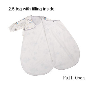 BLOOMSTAR Baby Sleeping Sack Long Sleeves (3-12M) Tog 2.5 Warm Newborn Sleeping Bag with Arms Quilted Swaddle Wearable Blanket Toddler Cotton Poplin Infant in a Bag Unisex Sleeper