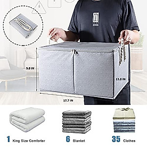 jeadwwr Large Foldable Storage Bins with Lids for Organizing, Fabric Storage Boxes with Lids for Shelves, 2-Pack Clothes Baskets with Cotton Rope Handles Zip Closet Bins (Ash Grey, 17.7x13.8x9.8in)