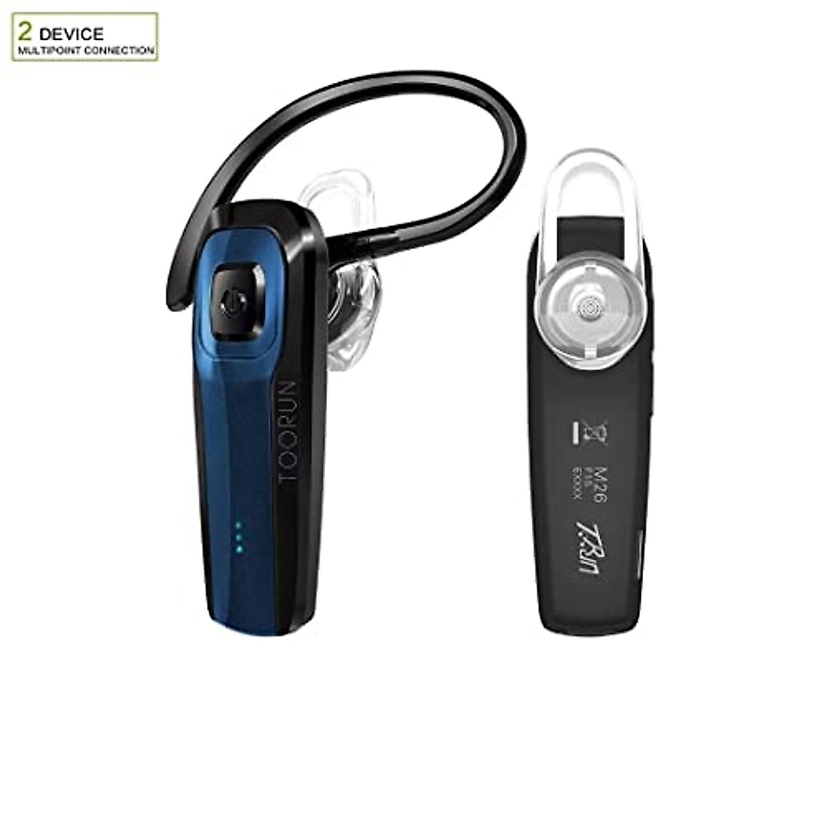 TOORUN Bluetooth Earpiece, M26 Bluetooth Headset Handsfree V5.0 Wireless Earpiece Headphone with Noise Reduction and Microphone Compatible for Android iPhone Cell Phone Laptop - Blue