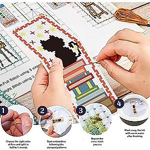 FREEBLOSS 6 Set Cross Stitching Bookmark Cute Stamped Embroidery Bookmark with Instruction Cross Stitch Kits for Adults DIY Bookmark Kit 8''x2.4''