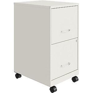 Space Solutions 2 Drawer Metal Mobile File Cabinet with Lock, Letter Size, White, Fully Assembled