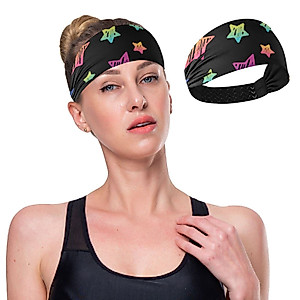 Unisex Workout Headbands Neon-Gradient-Star-Pattern Elastic Yoga Sweatband Stretchy Sports Hairband