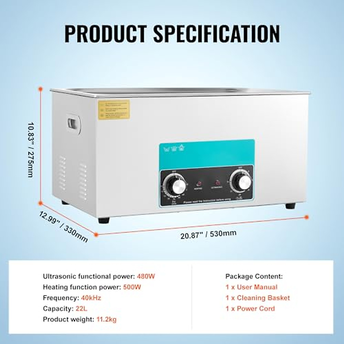 Mophorn 22L Ultrasonic Cleaner 304 Stainless Steel Professional Knob Control Ultrasonic Cleaners with HeaterTimer for Jewelry Watch Glasses Circuit Board Dentures Small Parts Dental Instrument