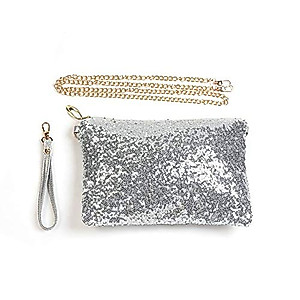 JUMISEE Women Sparkly Sequins Crossbody Bag Clutch Purse Shiny Wristlet Evening Bag Handbag with Chain Strap