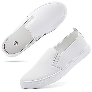 hash bubbie Women's Slip on Shoes Fashion PU Leather Sneaker Low Top Casual Shoes (9, White, Numeric_9)