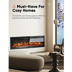 50" Electric Fireplace Inserts and Wall Mounts with Remote Controls 12 Realistic 3D Flame Colors, 750/1500 W Heater, Adjustable Temperature 62F to 82F, Low Noise, 8 Hour Timer, Log and Crystals