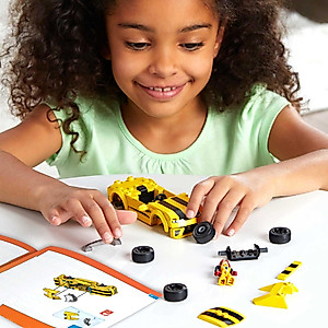 MEGA Hot Wheels Building Toy Race Car Playset, 17 Camaro with 89 Pieces, 1 Micro Action Figure Driver, Yellow, Kids Age 5+ Years